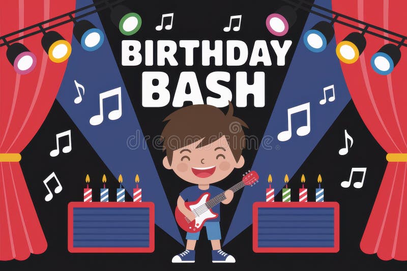 Joyful Birthday Bash Celebration with Child Playing Guitar on Stage ...