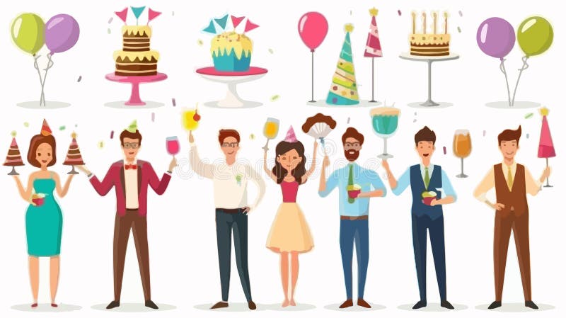 Joyful Birthday Celebration Characters Set for Festive Occasions Stock ...