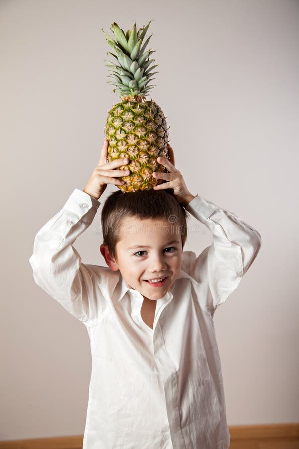 Joyful Boy Pineapple His Head Stock Photos - Free & Royalty-Free Stock ...