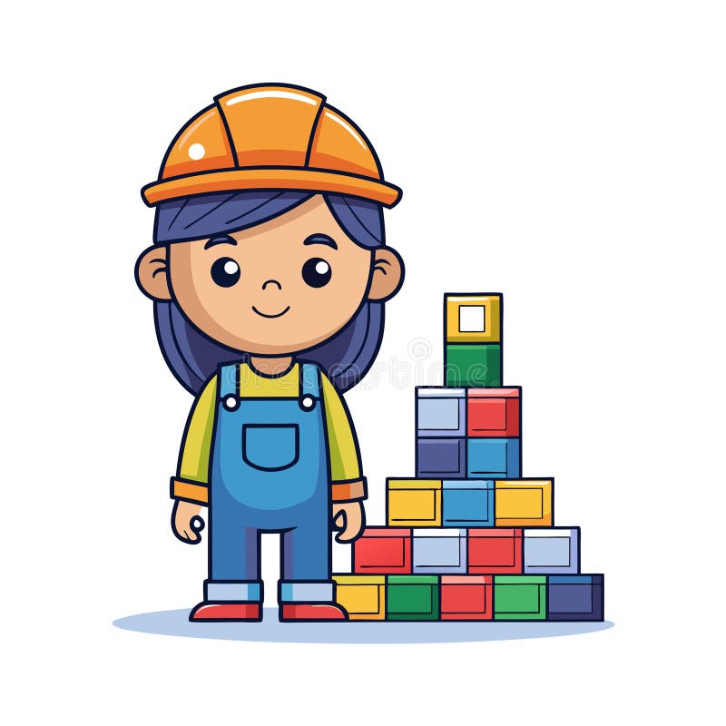 Joyful Builder in Cartoon World Stock Vector - Illustration of cute ...