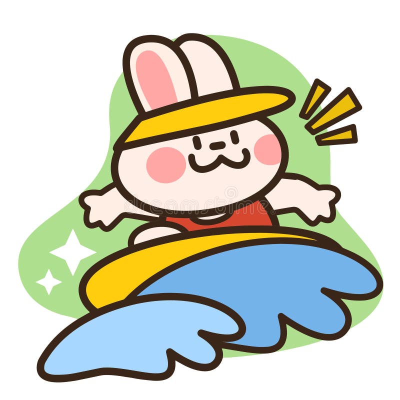 Joyful Bunny Surfing on Wave Doodle Illustration Stock Illustration ...