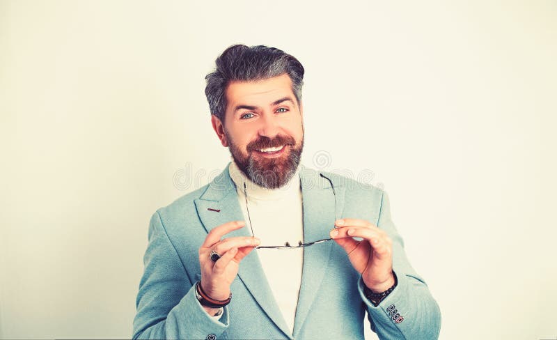 Joyful Businessman Welcoming and Smiling while Wearing Glasses and a ... Joyful Businessman Welcoming and Smiling while Wearing Glasses and a ...