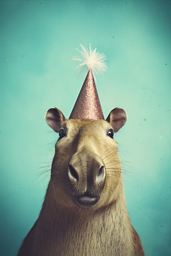 Joyful Capybara Celebrating Birthday. Party, Cake, and Copy Space Stock ...