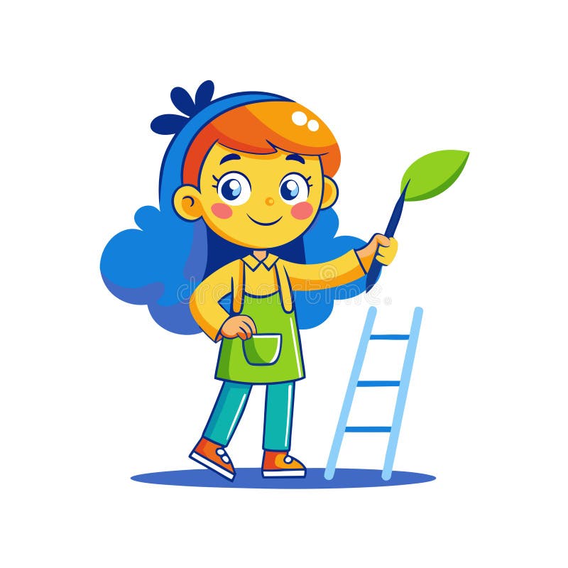 Joyful Cartoon Artist Girl stock vector. Illustration of style - 354451827