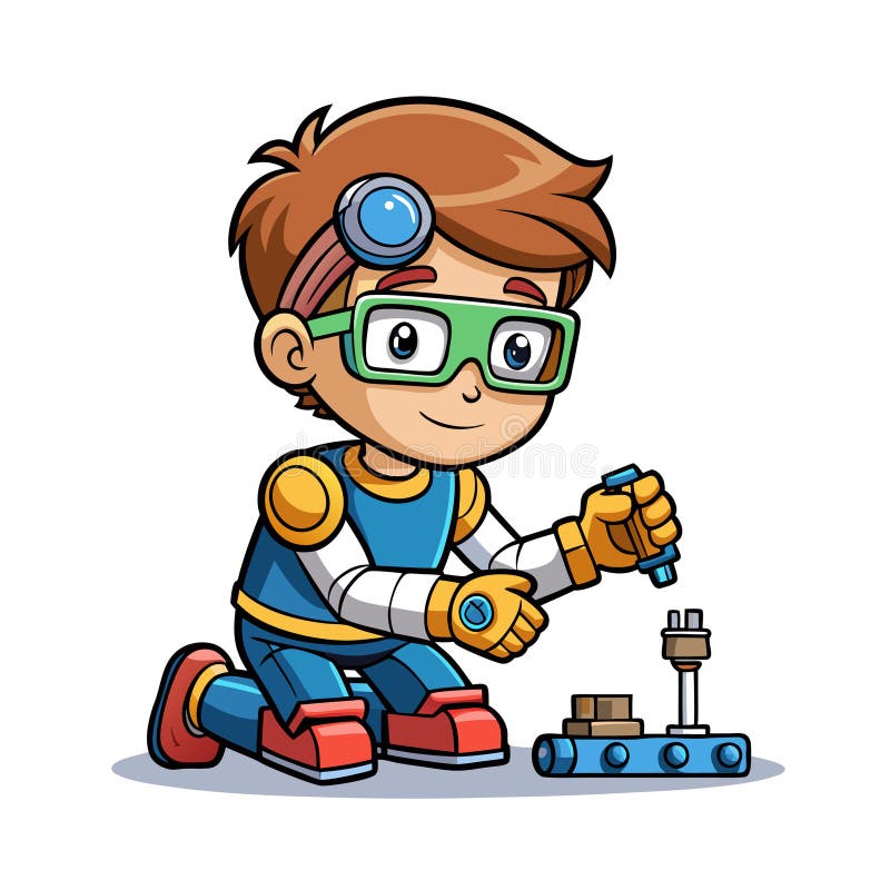 Joyful Cartoon Boy As a Young Inventor Stock Vector - Illustration of ...