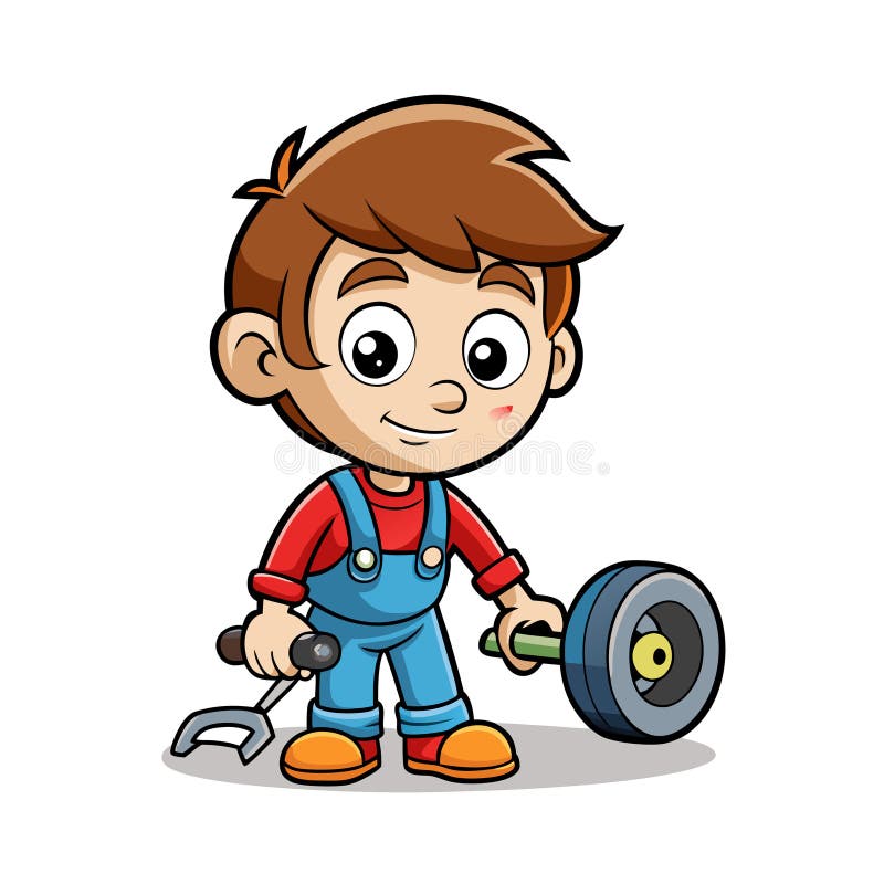 Joyful Cartoon Boy Working As a Mechanic Stock Vector - Illustration of ...