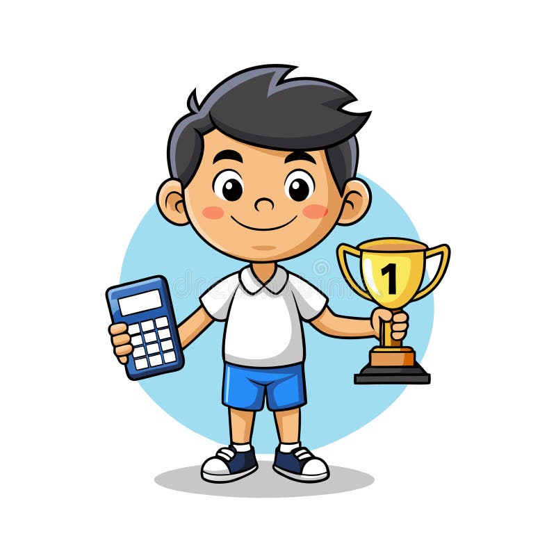 Joyful Cartoon Boy Solving Math Problems Stock Vector - Illustration of ...