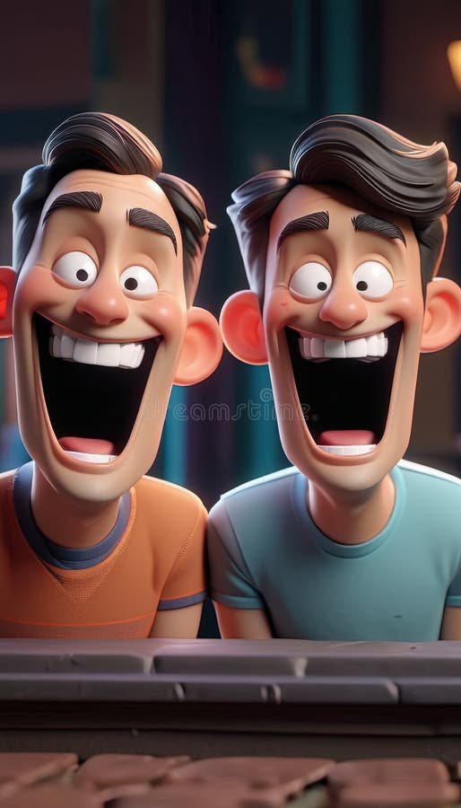 Joyful Cartoon Characters with Big Smiles in a Colorful Setting Stock ...