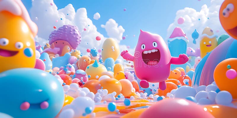 Joyful Cartoon Characters in a Colorful Whimsical World Stock ...