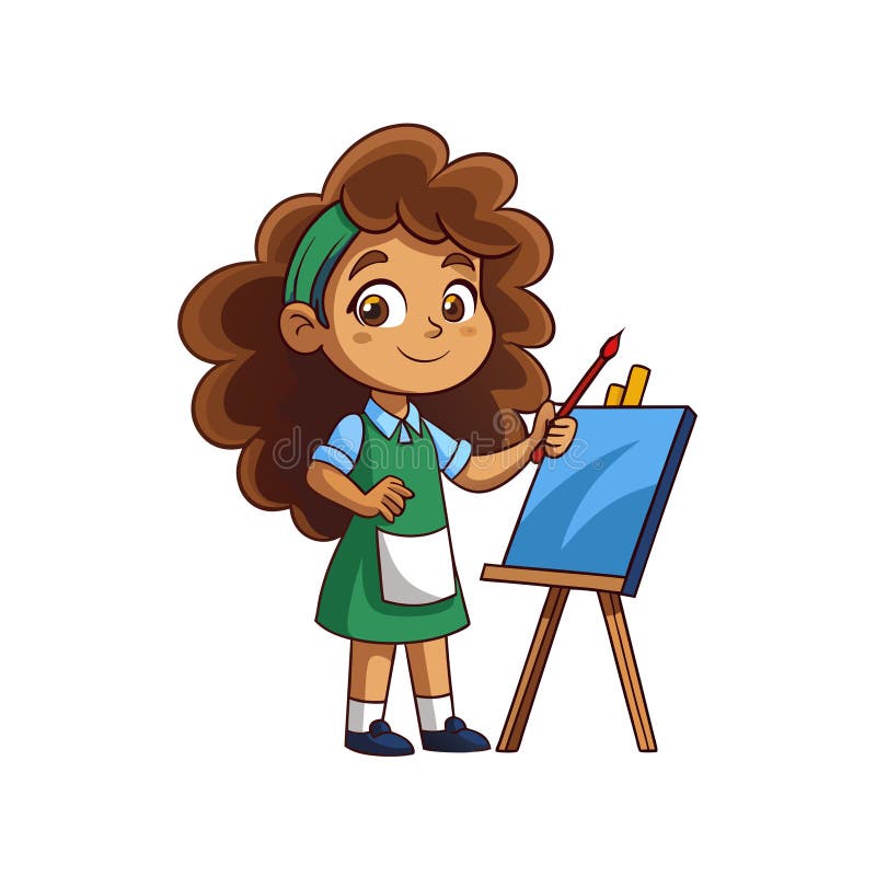 Joyful Cartoon Girl with Paintbrush Stock Vector - Illustration of ...