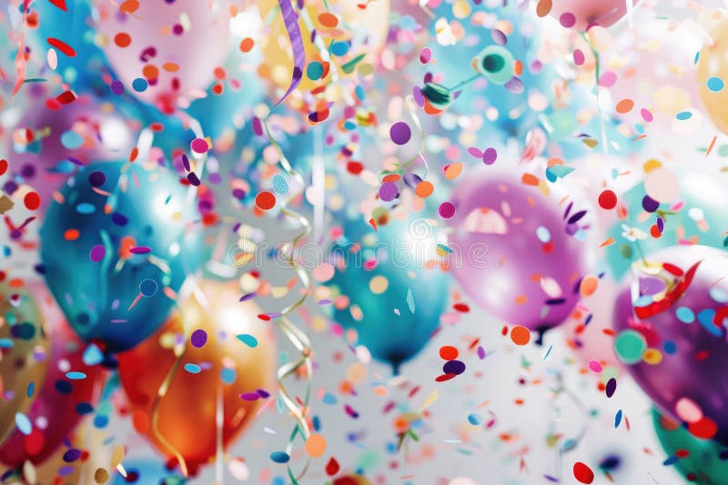 A Joyful Celebration with Confetti and Balloons. Stock Illustration ...
