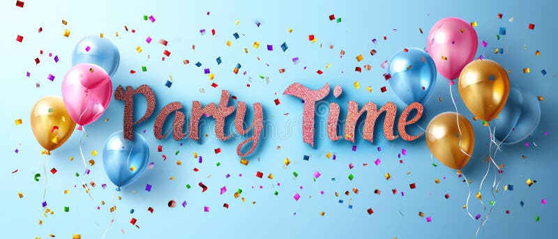 A Joyful Celebration with Confetti and Balloons Forming the Words Party ...