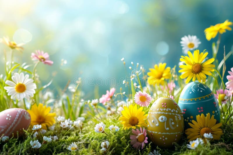 Joyful Celebration. Lively Easter Scene with Space for Promotions Stock ...