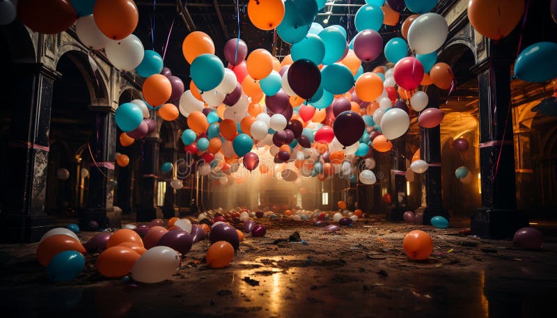 Joyful Celebration with Vibrant Colors and Flying Balloons Generated by ...