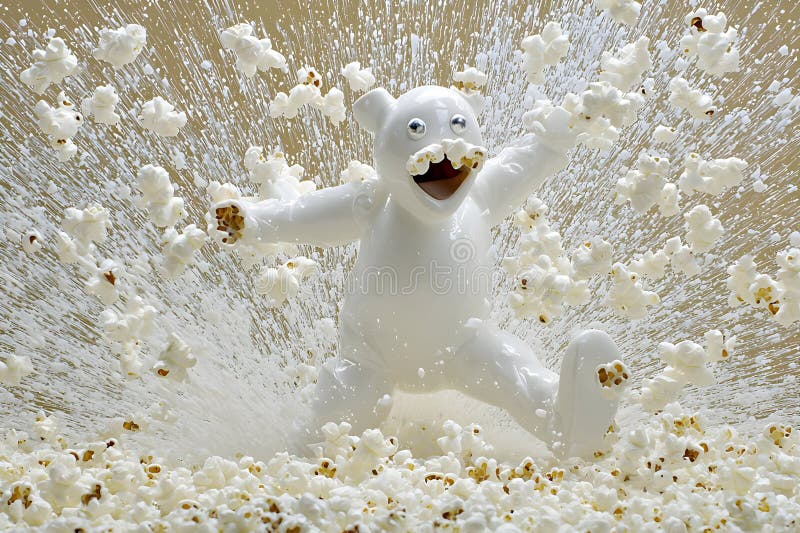 Joyful Ceramic Bear in a Popcorn Explosion Stock Illustration ...