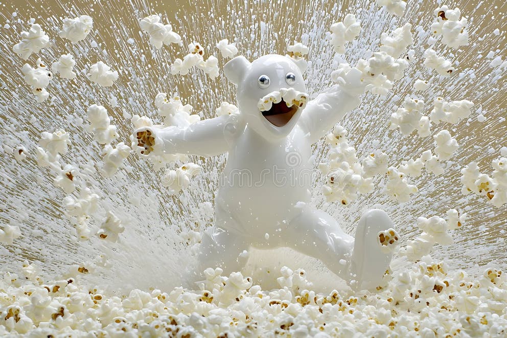 Joyful Ceramic Bear in a Popcorn Explosion Stock Illustration ...