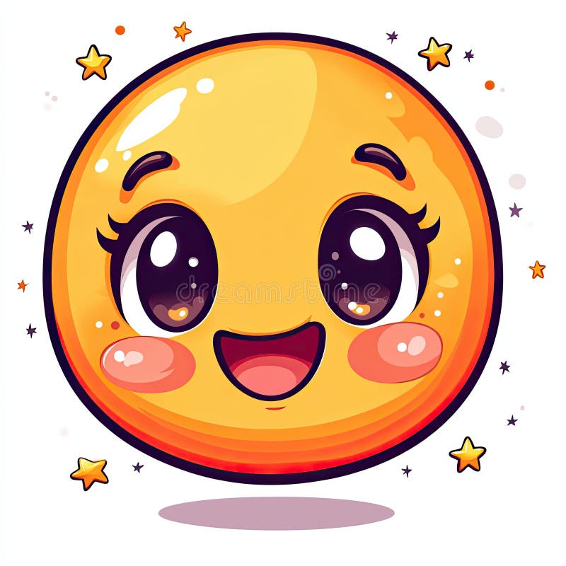 Joyful Chibi Emoji with Blushing Cheeks and Sparkling Eyes Stock ...