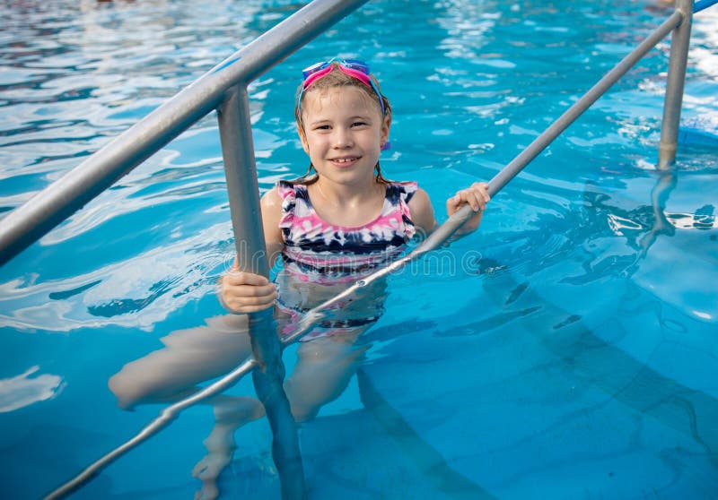 Joyful Child at Edge of Swimming Pool Stock Image - Image of beautiful ...