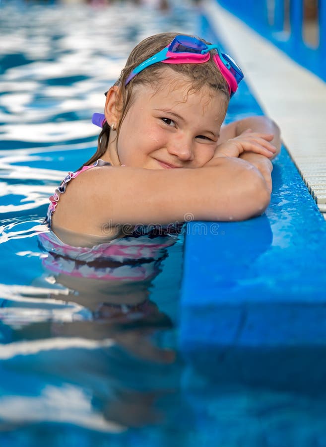 Joyful Child at Edge of Swimming Pool in Summer Stock Photo - Image of ...