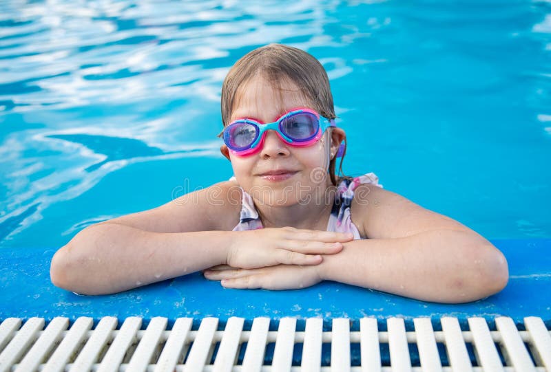Joyful Child at Edge of Swimming Pool in Summer Stock Photo - Image of ...