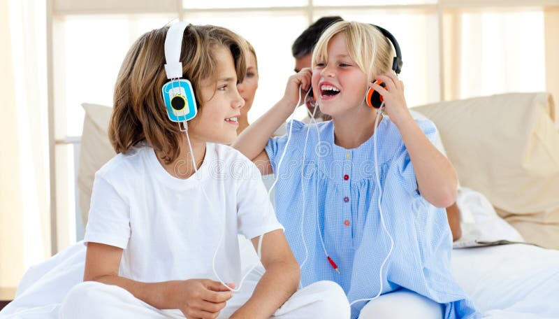 Joyful Children Having Fun and Listening Music Stock Image - Image of ...