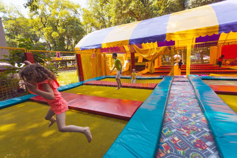 The Joyful Children are Jumping in the Trampoline Park Stock Photo ...