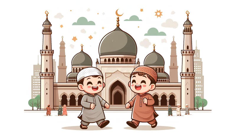 Joyful Children Laughing in Front of a Mosque, AI Image Generated ...