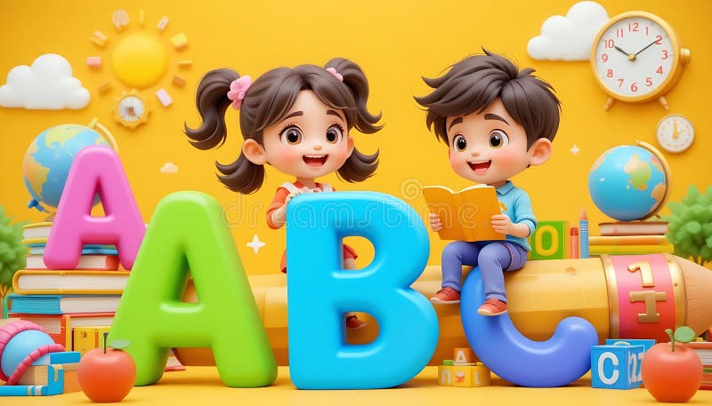 Joyful Children Learning Alphabet in a Vibrant Educational Setting ...
