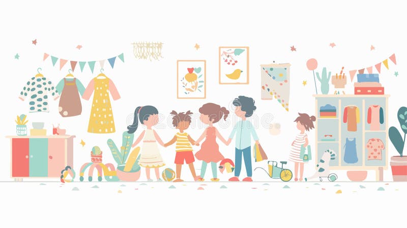 Joyful Children Playing and Learning in Kindergarten Environment Stock ...