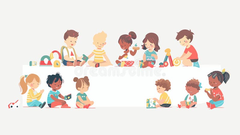 Joyful Children Playing and Learning in Kindergarten Environment Stock ...