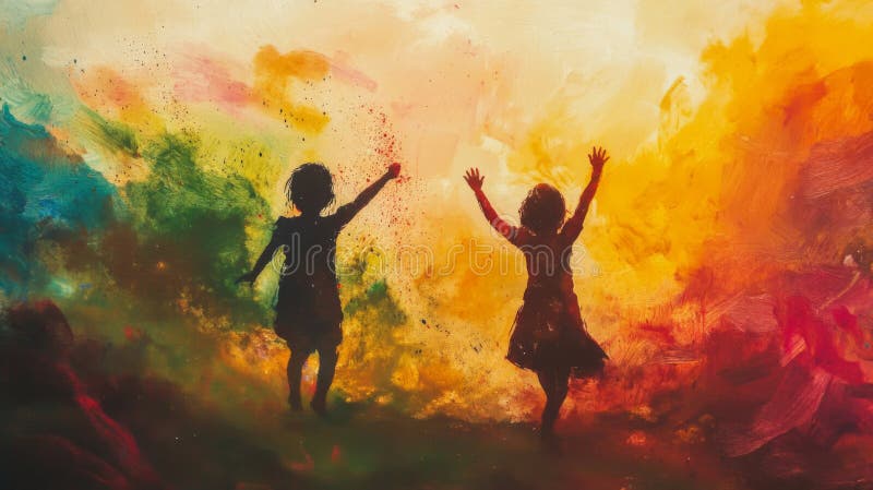 Joyful Children Playing in a Vibrant, Colorful World Stock Illustration ...