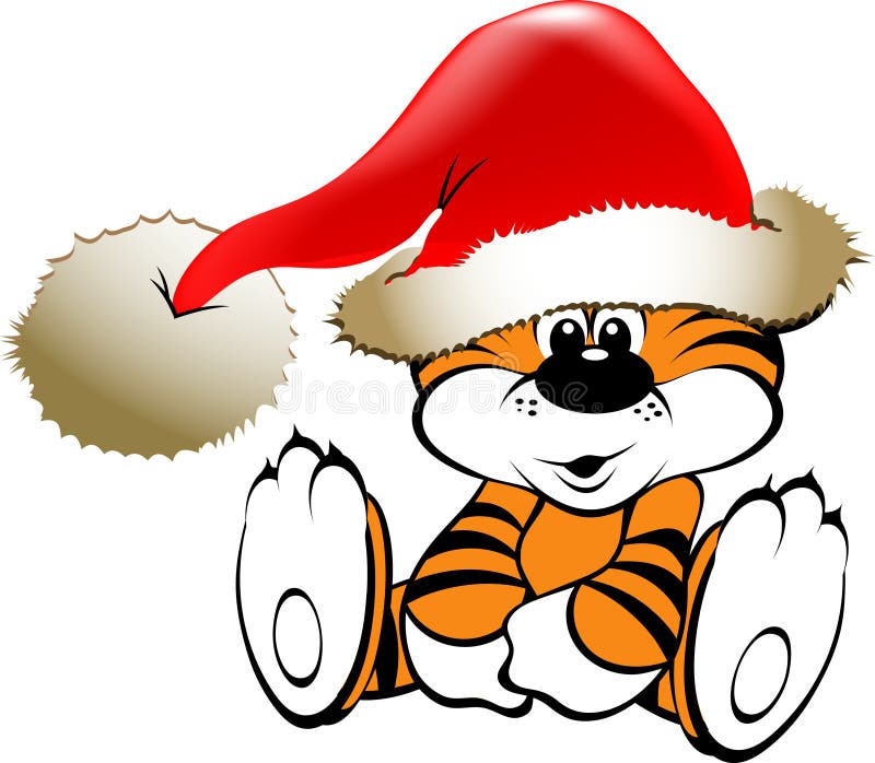 Joyful Christmas tiger stock vector. Illustration of front - 10745785