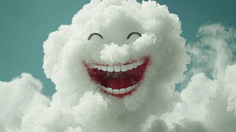 Joyful Cloud Face with Open Mouth Laugh White Fluffy Clouds Abstract ...