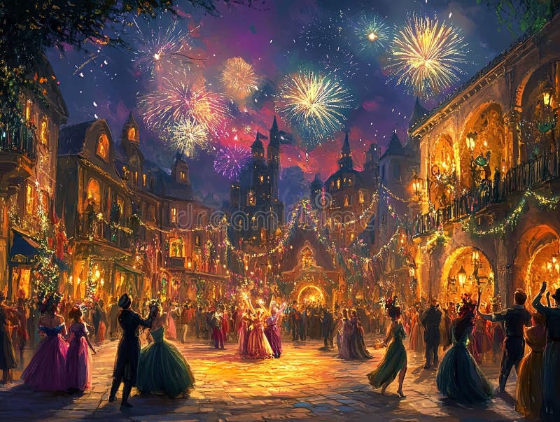 A Joyful, Colorful Celebration in a Fantasy Town Square, with People ...
