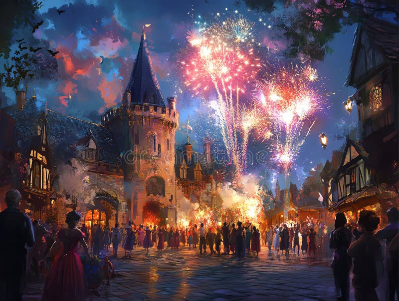 A Joyful, Colorful Celebration in a Fantasy Town Square, with People ...