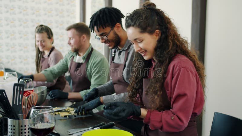 Joyful Cooking Class Students Multi-ethnic Group Cooking Food in ...