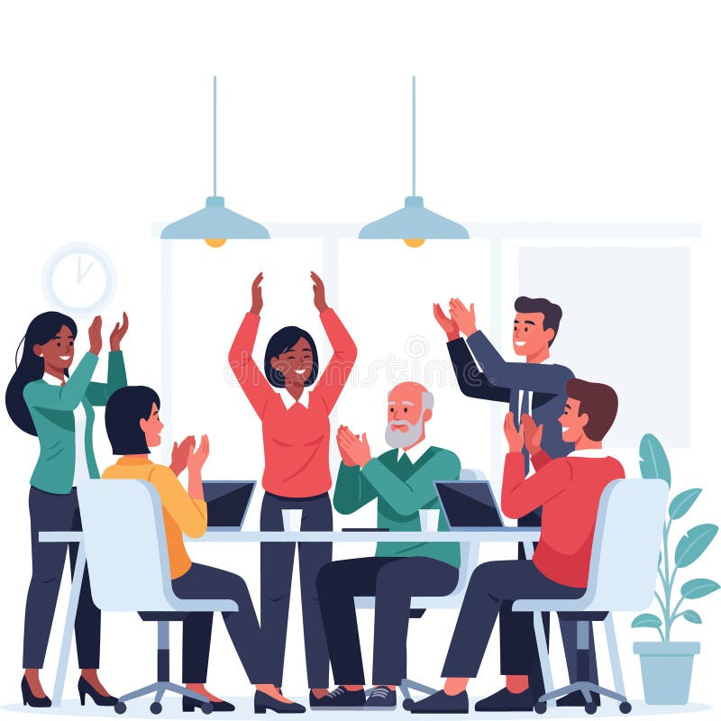 Joyful Corporate Employees Clapping and Cheering Stock Vector ...