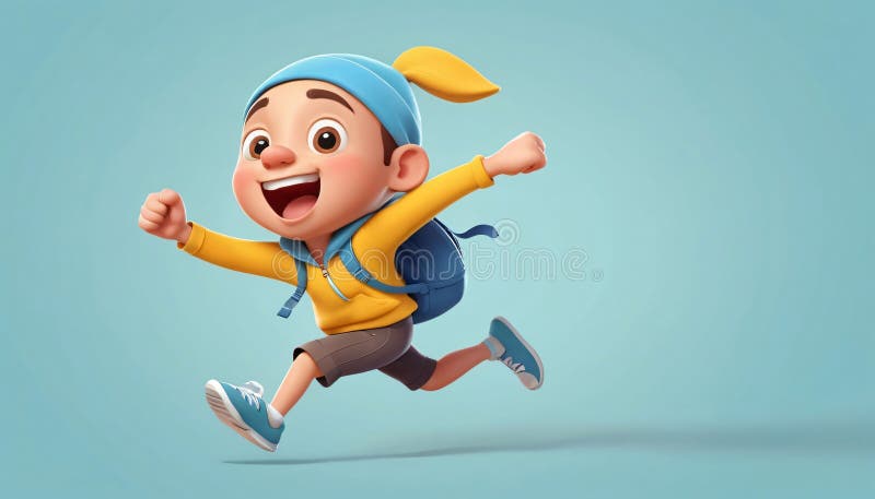 Joyful 3D Render of a Running Boy with Backpack Stock Illustration ...