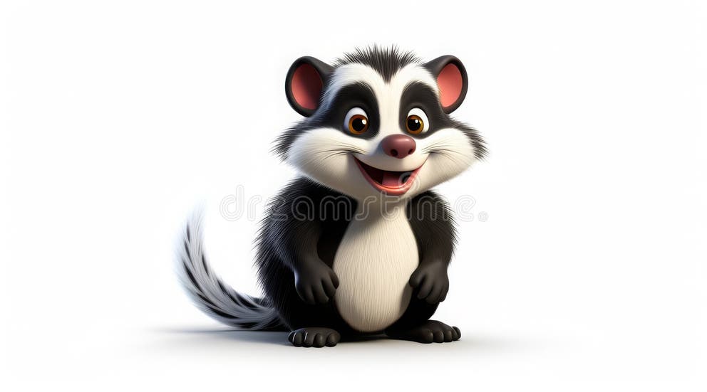 Joyful 3D Skunk Sitting with a Friendly Smile on a White Background ...