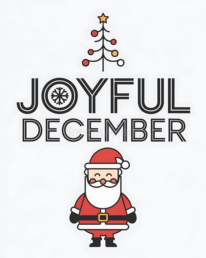 Joyful December Santa Claus Christmas Tree Design Stock Illustration ...
