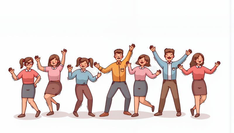 Joyful Diverse Office Workers Celebrating Success in Chibi Style Pixel ...
