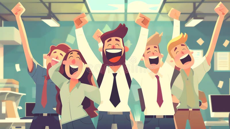 Joyful, Diverse Team Expressing Triumph and Cheering in a Modern Office ...