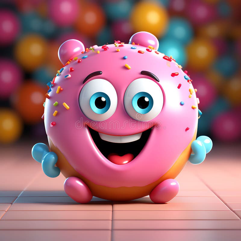 Joyful Donut Delight: 3D Render of a Cute and Happy Donut Cartoon ...