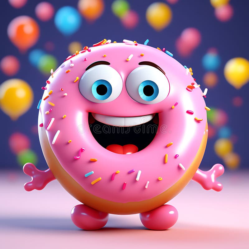 Joyful Donut Delight: 3D Render of a Cute and Happy Donut Cartoon ...