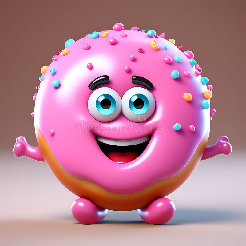 Joyful Donut Delight: 3D Render of a Cute and Happy Donut Cartoon ...