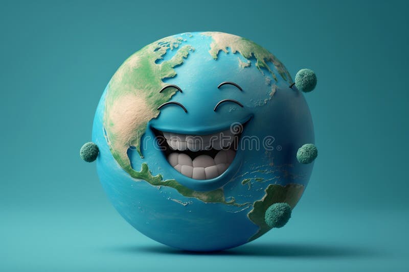 Joyful Earth Character Laughing on Blue Background, AI Generated Stock ...
