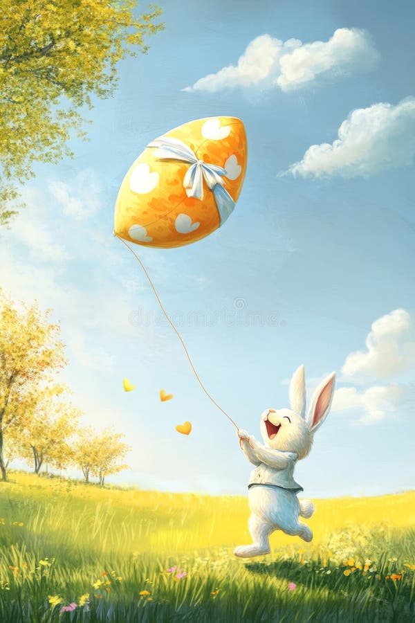 A Joyful Easter Bunny Flying a Kite Shaped Like a Giant Easter Egg ...