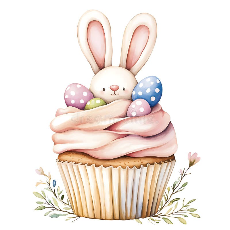 Joyful Easter Cupcake with Rabbit and Eggs Stock Illustration ...