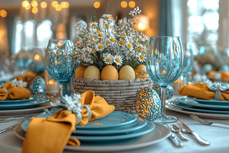The Joyful Easter Table Setting Includes Beautiful Floral Decorations ...