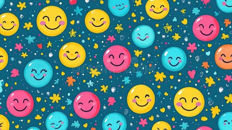 Joyful emoji pattern stock illustration. Illustration of happy - 369743575